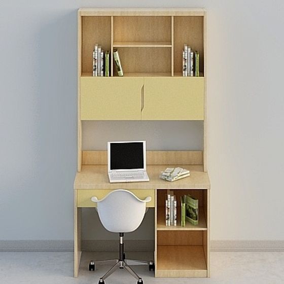 Modern Student Desk Combo 3D Model – Earthy Style Free