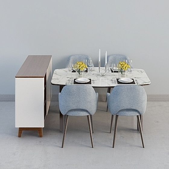 Nordic Dining Table and Chair Set 3D model