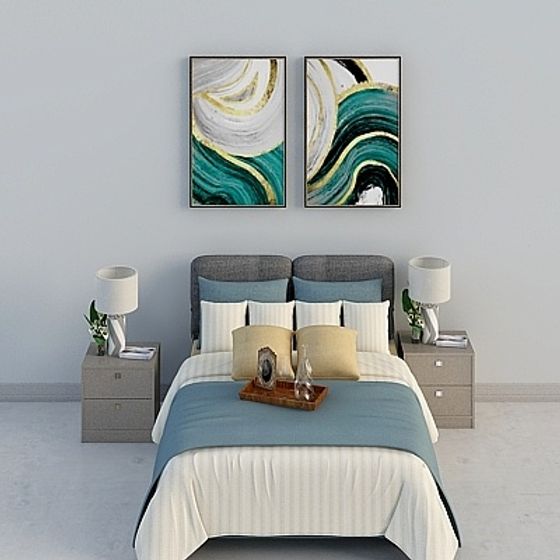 Elegant Low-Polygon Bedroom 3D Model – Serene Interior Design