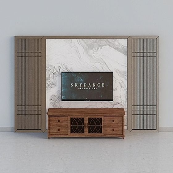 Elegant Marble TV Wall Unit 3D Model – Marble & Wood Design