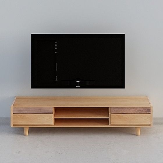 Modern Minimalist TV Cabinet 3D Model – Low-Poly Wood Design