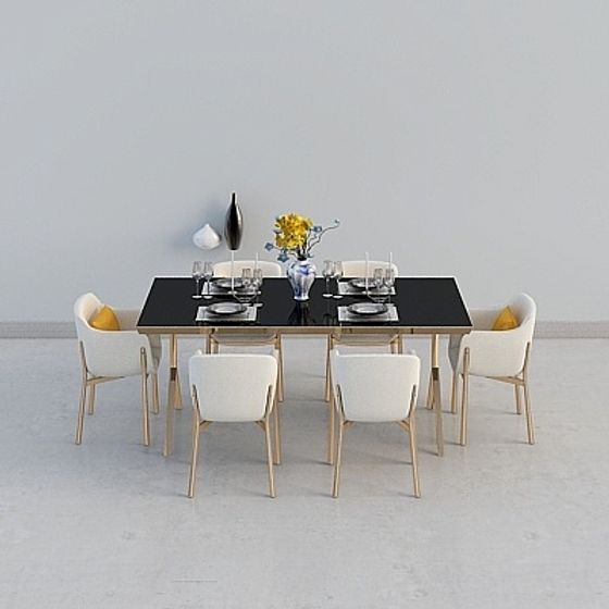 Urban Dining Table 3D Model – Marble and Gold Design