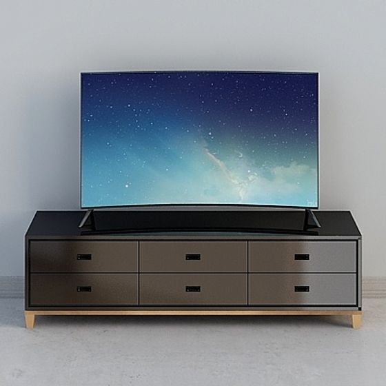 Sleek Modern TV Stand 3D Model – Metallic and Wood