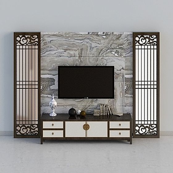Elegant Marble TV Console 3D Model