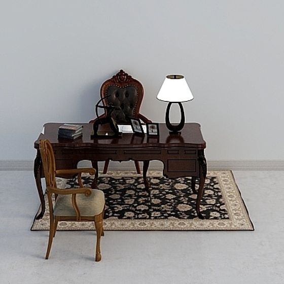 Classic Office Setup 3D model with Vintage Elegance