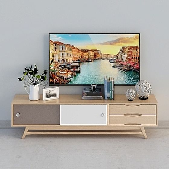 Sleek Modern TV Stand 3D Model – Mid-Century Minimalist