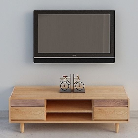 Sleek Modern TV Stand 3D Model – Low-Poly Wood Design