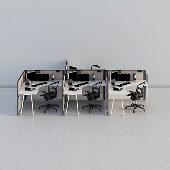 Modern Office Cubicles 3D Model – Minimalist Workspace Design