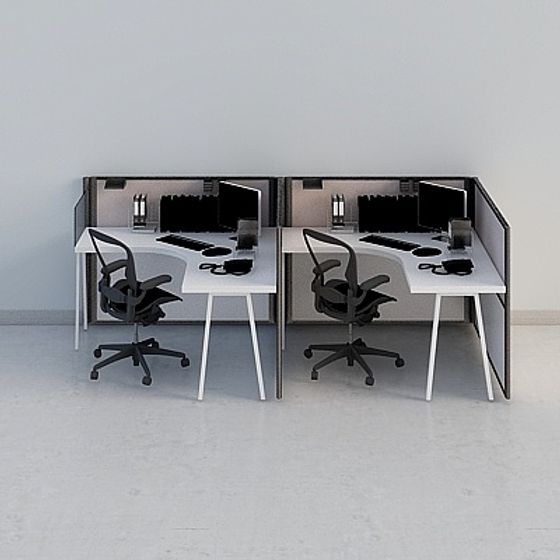 Contemporary Dual Workstation 3D model for Office Spaces