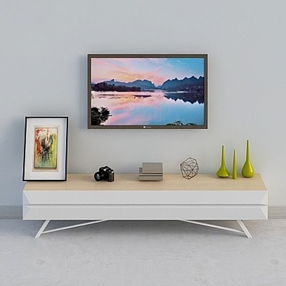 Modern TV Stand 3D Model – Minimalist Wood Finish