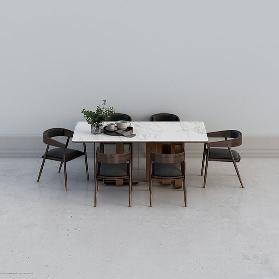 Elegant Low-Polygon Dining Table and Chairs 3D model