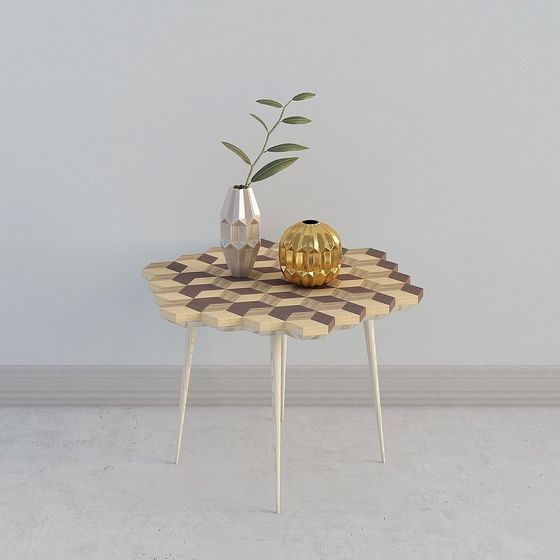 Honeycomb Art Table 3D Model – Geometric Wood Design