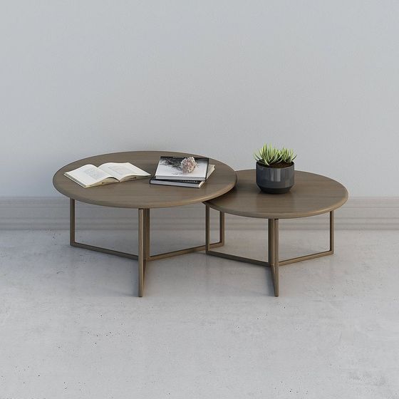 Modern Round Table Combo 3D Model – Minimalist Wooden Design