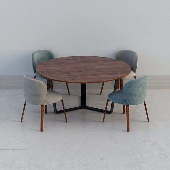 Low-Poly Round Table and Four Chair Set 3D model