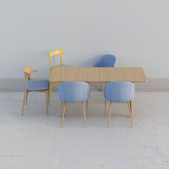 Urban Dining Table and Chairs 3D Model – Modern Minimalist Set