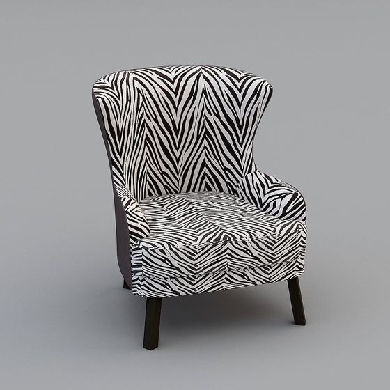 Zebra Pattern Chair 3D Model – Low-Poly Vintage Design