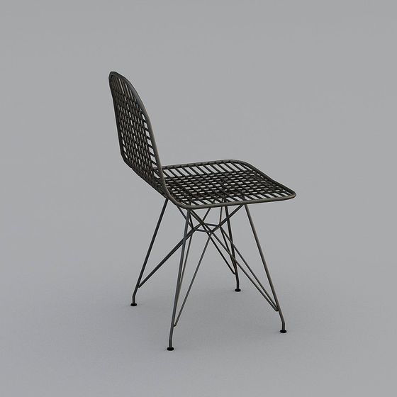 Industrial Style Grid Chair 3D Model – Polished Metal Design