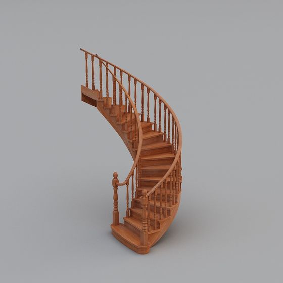 Elegant Spiral Staircase 3D model with Warm Wood Texture