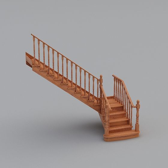Elegant Low-Polygon Wooden Staircase 3D model