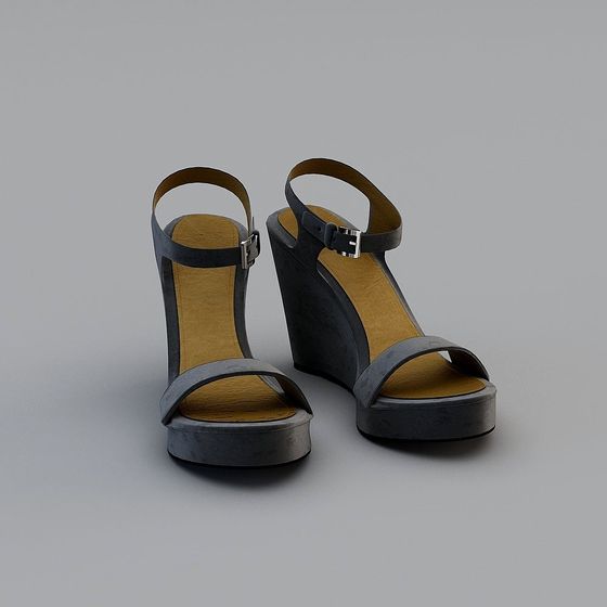 Modern Wedge Sandal 3D Model – Low-Poly Leather Design