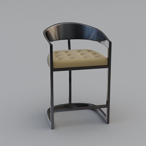 Futuristic Metal Bar Stool 3D Model – Sleek Curved Design