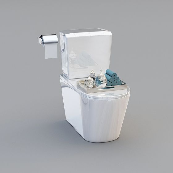 Futuristic Low-Poly Bathroom Toilet 3D Model – Silver Finish