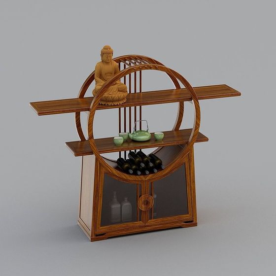 Zen-Inspired Low-Poly Wine Cabinet 3D model