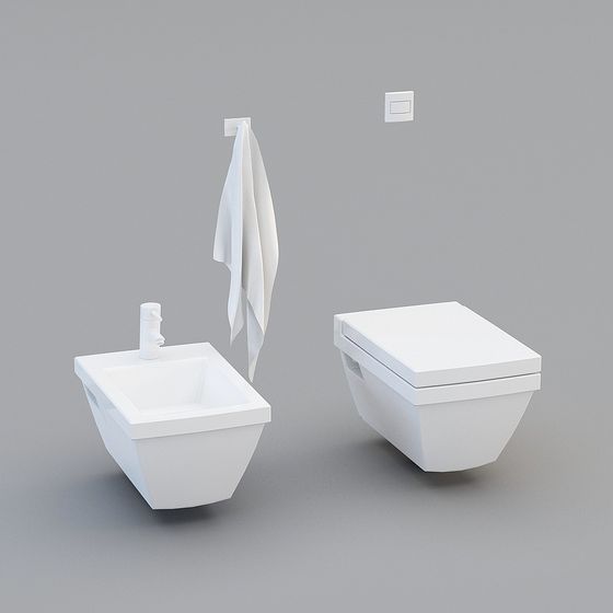 Modern Urban Toilet Set 3D Model – Low Polygon Porcelain