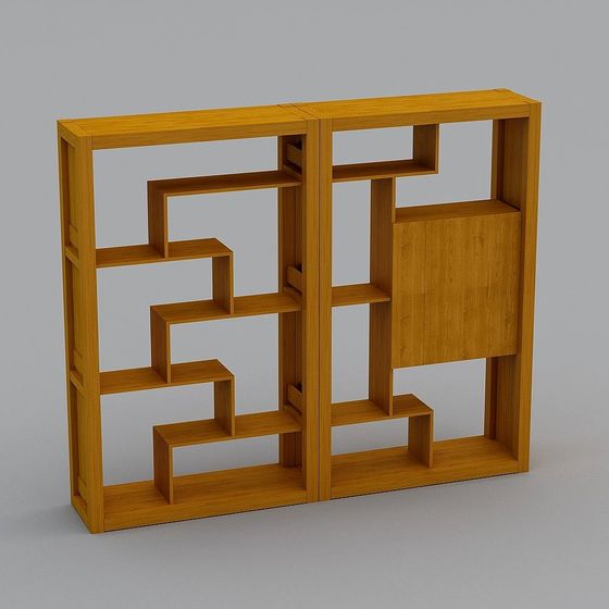 Low Polygon Bookshelf 3D Model – Geometric Wood Design