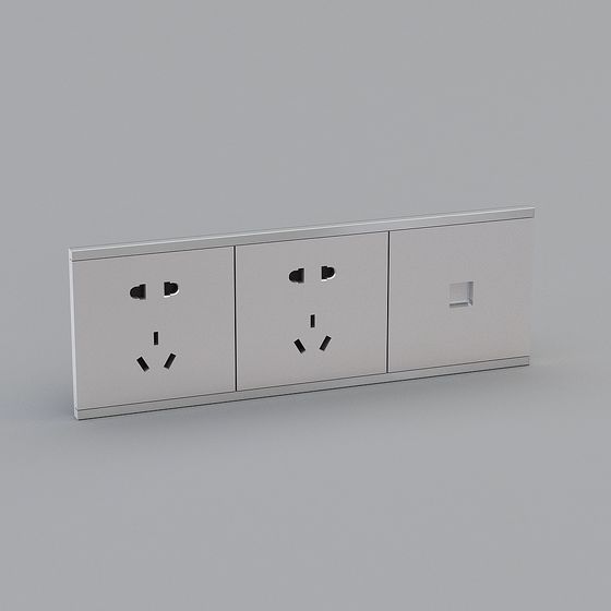 Stylish Low-Polygon Socket Panel 3D Model – Metallic Silver