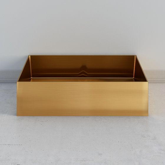 Elegant Golden Rectangular Flower Pot 3D model