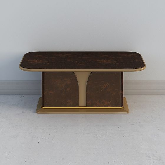 Art Deco Coffee Table 3D Model – Marble & Gold Design