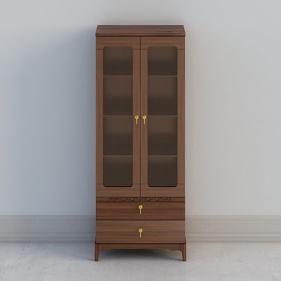 Elegant Minimalist Display Cabinet 3D Model – Wood & Glass