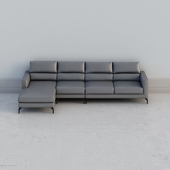 Black L-Shaped Sofa 3D Model – Modern Upholstered Furniture