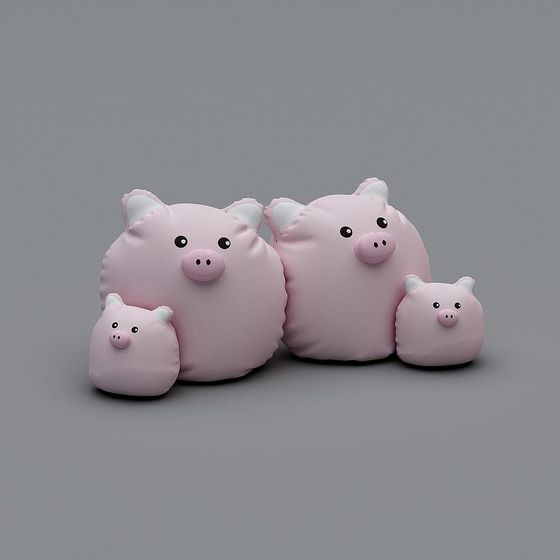 Charming Low-Poly Pink Pig Family 3D model