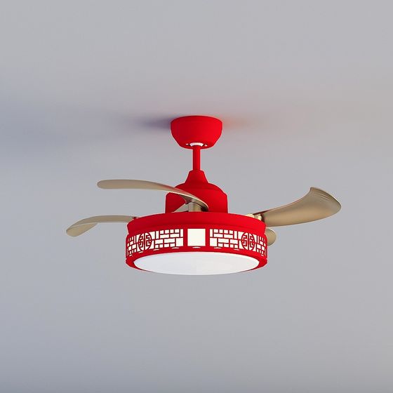 Stylish Red Low Poly Ceiling Fan 3D model