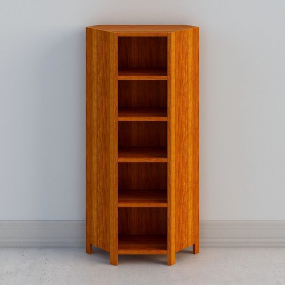 Modern Corner Bookshelf 3D Model – Low-Poly Wood Texture
