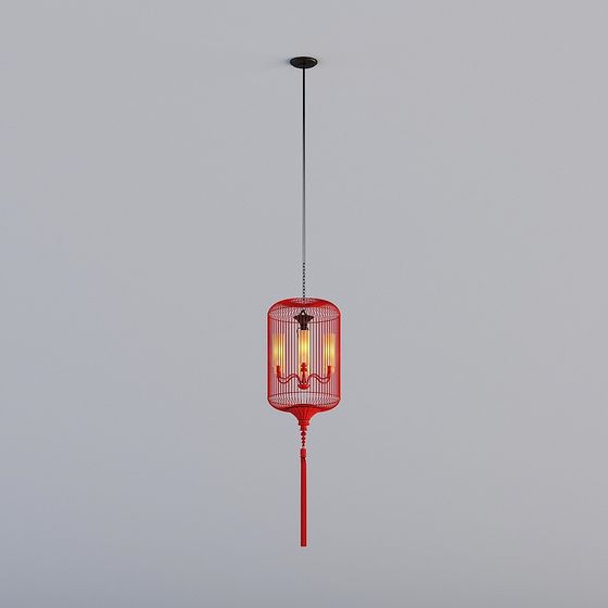 Red Cage Pendant Light 3D model