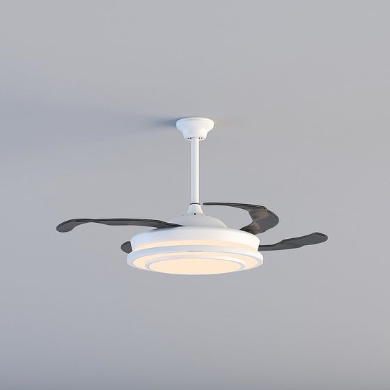 Elegant Minimalist Ceiling Fan 3D Model – White Metal Design