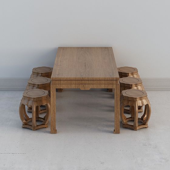 Vintage Low-Poly Dining Table and Chairs 3D model for Creative Projects