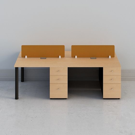 Minimalist Double Workstation 3D model for Office Spaces