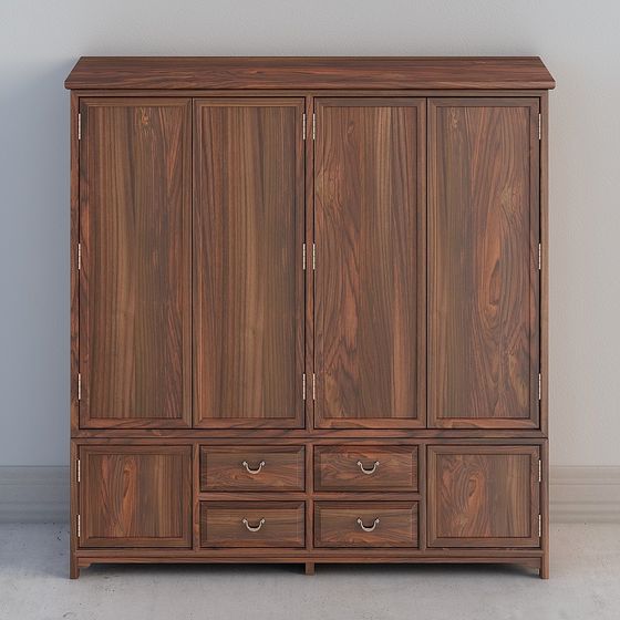 Elegant Low-Poly Wardrobe 3D Model – Brown Wood Texture