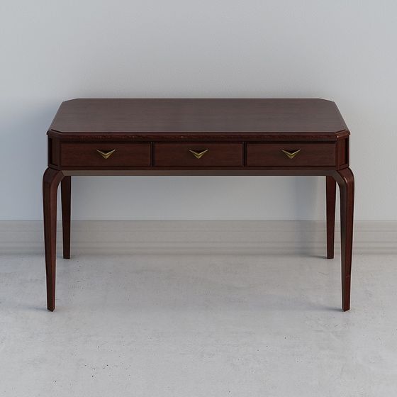 Elegant Vintage Writing Desk 3D Model – Classic Wood Design