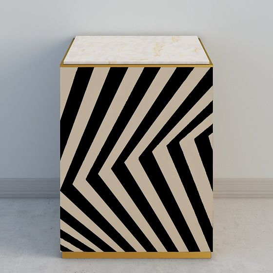 Abstract Geometric Cabinet 3D Model – Marble and Gold Trim
