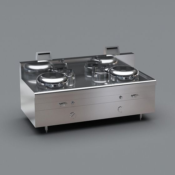 Gray Kitchen Range 3D Model – Modern Cooking Free