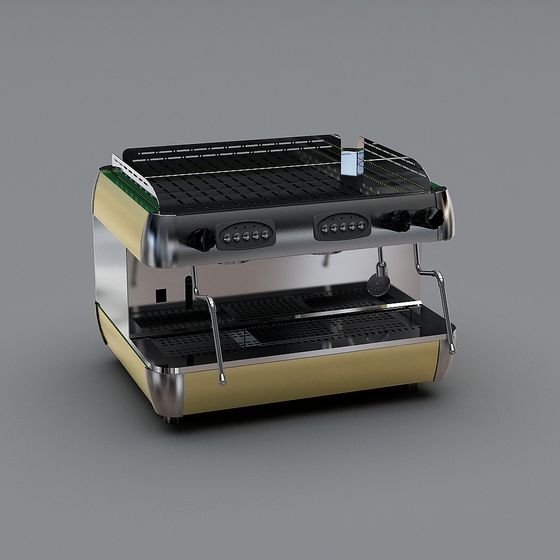 Elegant Low-Poly Coffee Machine 3D Model – Metallic & Plastic