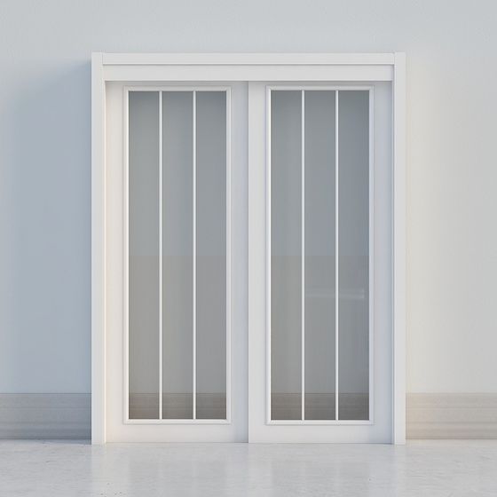 Modern Minimalist Glass Sliding Door 3D Model – White Frame