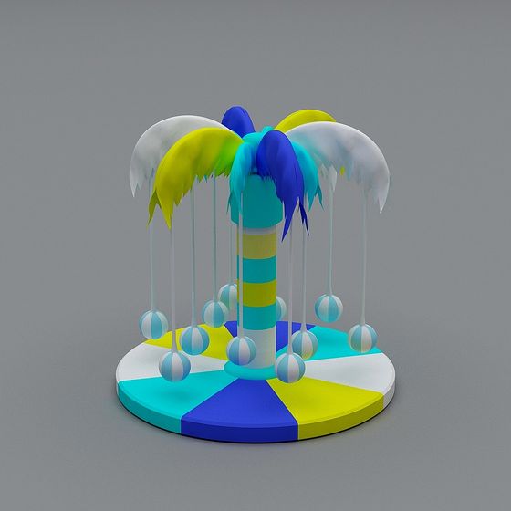 Palm Tree Carousel 3D Model – Colorful Low-Poly Design