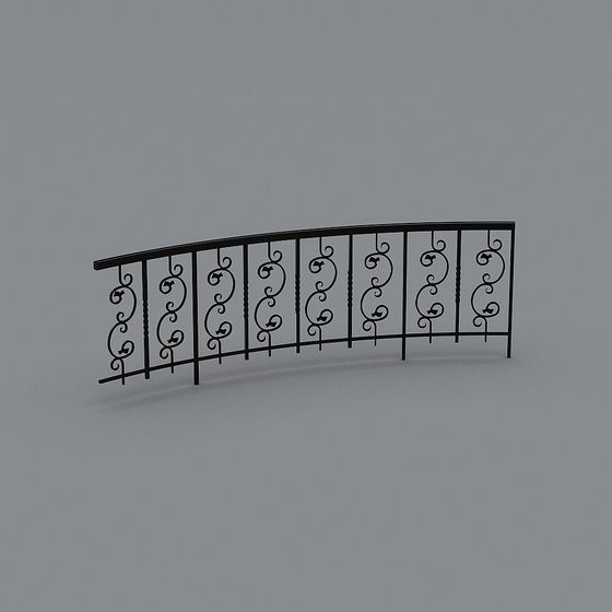 Elegant Wrought Iron Railing 3D model