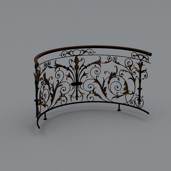 Elegant Wrought Iron Railing 3D Model